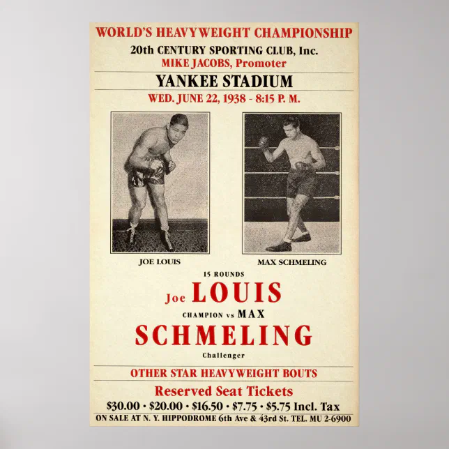 Vintage Joe Lewis vs Max Schmeling Poster | Zazzle