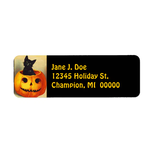 Vintage JOL Pumpkin Black Kitten Address Labels | Zazzle