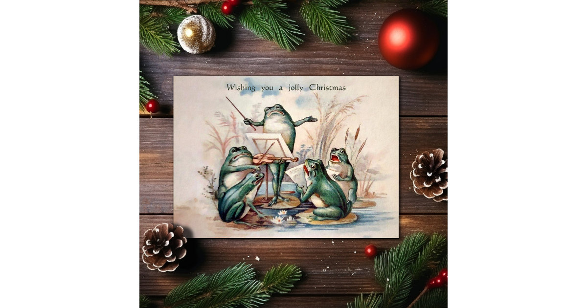 Vintage Jolly Frogs Christmas Card | Zazzle