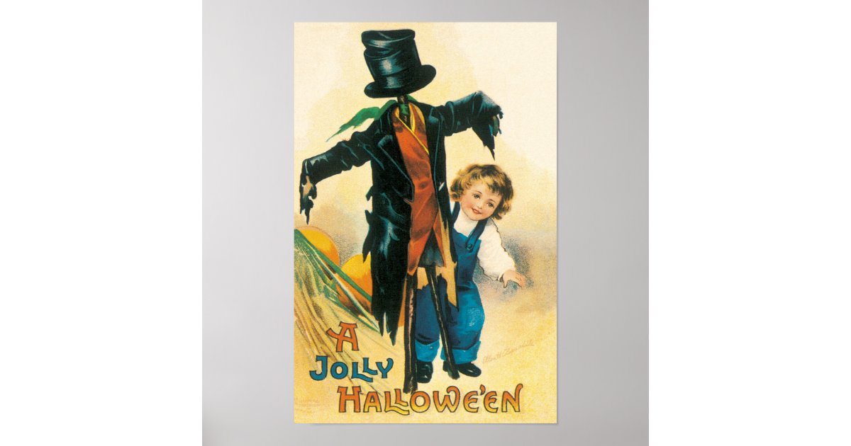 Vintage Jolly Halloween Scarecrow Ellen Clapsaddle Poster | Zazzle