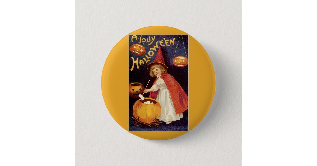 Vintage Jolly Halloween Witch by Ellen Clapsaddle Button | Zazzle