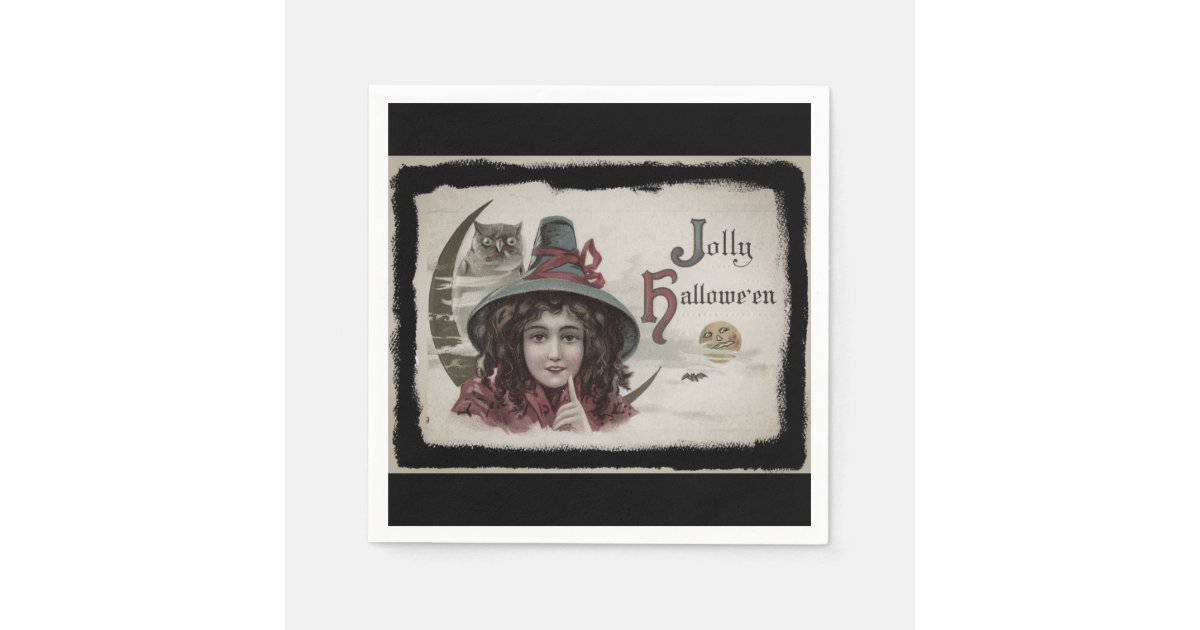 Vintage Jolly Halloween Witch Napkins | Zazzle