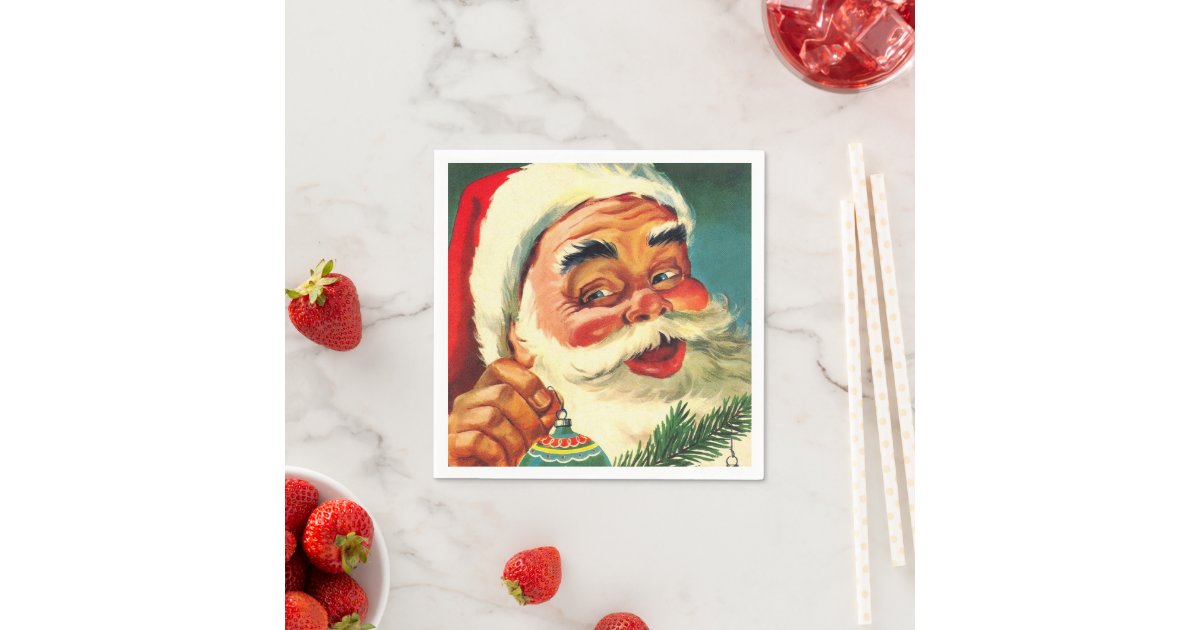 Vintage Jolly Santa Claus Face Napkins | Zazzle