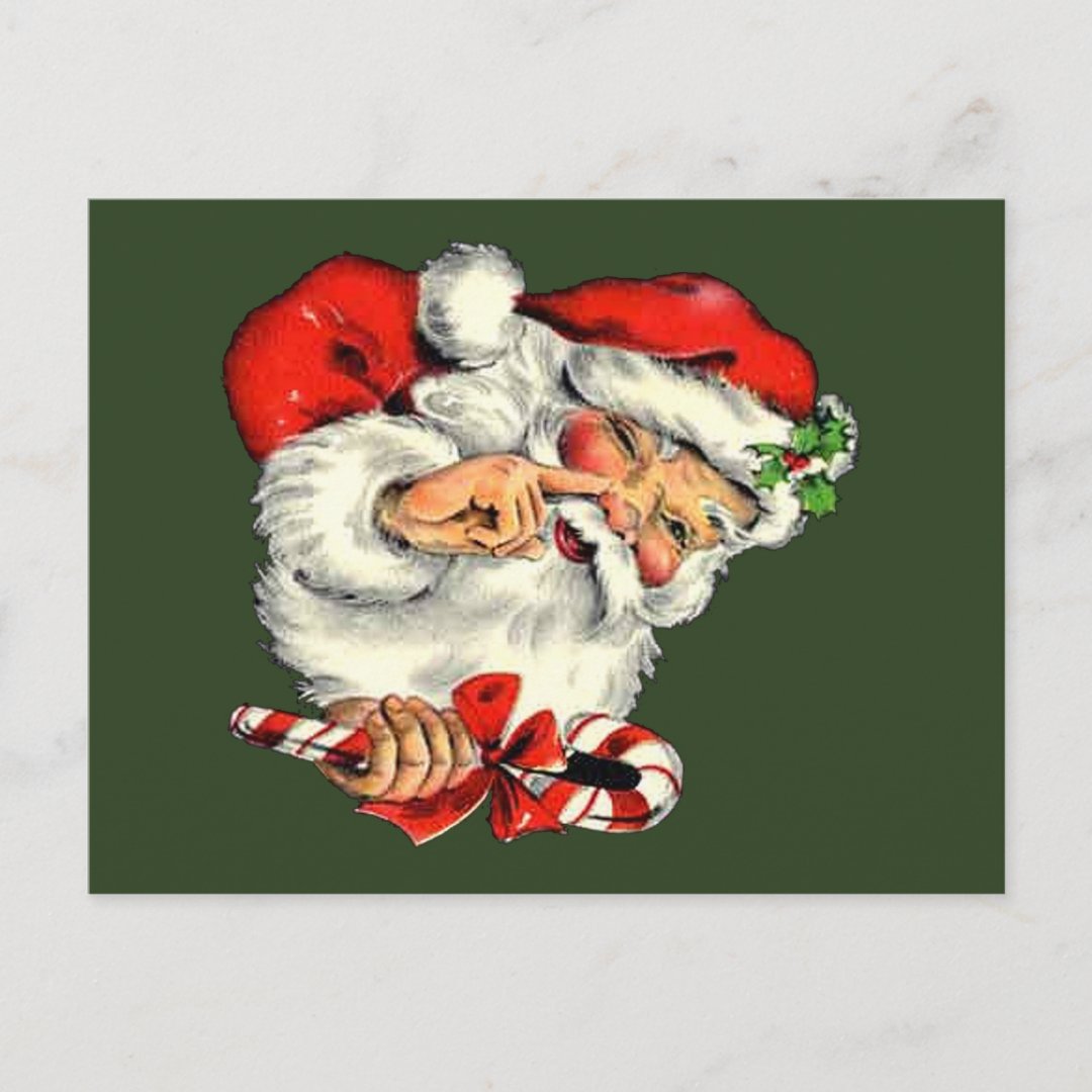 Vintage Jolly Santa with Christmas Postcard | Zazzle
