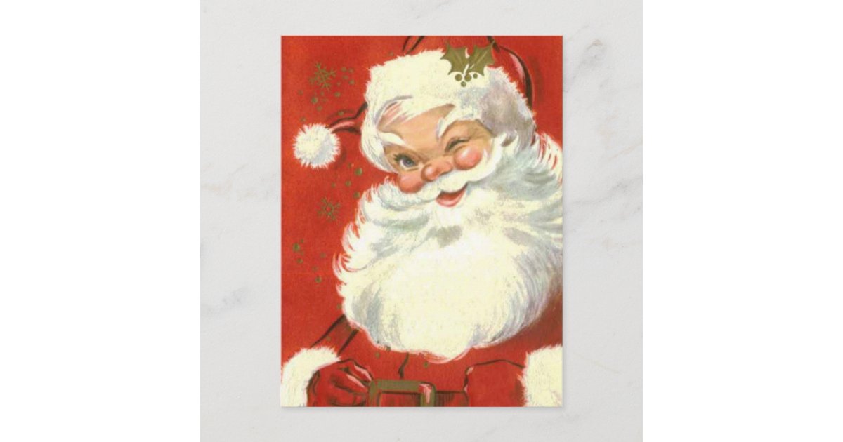 Vintage Jolly Winking Santa Claus Holiday Postcard | Zazzle