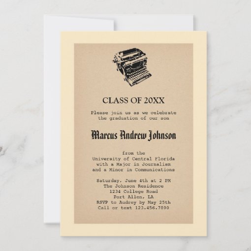 Vintage Journalism Graduation Invitation | Zazzle