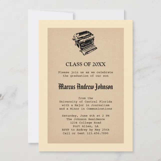 Vintage Journalism Graduation Invitation | Zazzle