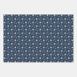 Vintage July 4th Stars Pattern Red Blue Beige Wrapping Paper Sheets ...