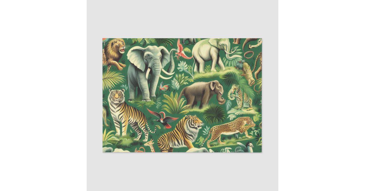 Vintage Jungle Animals Pattern Tissue Paper | Zazzle