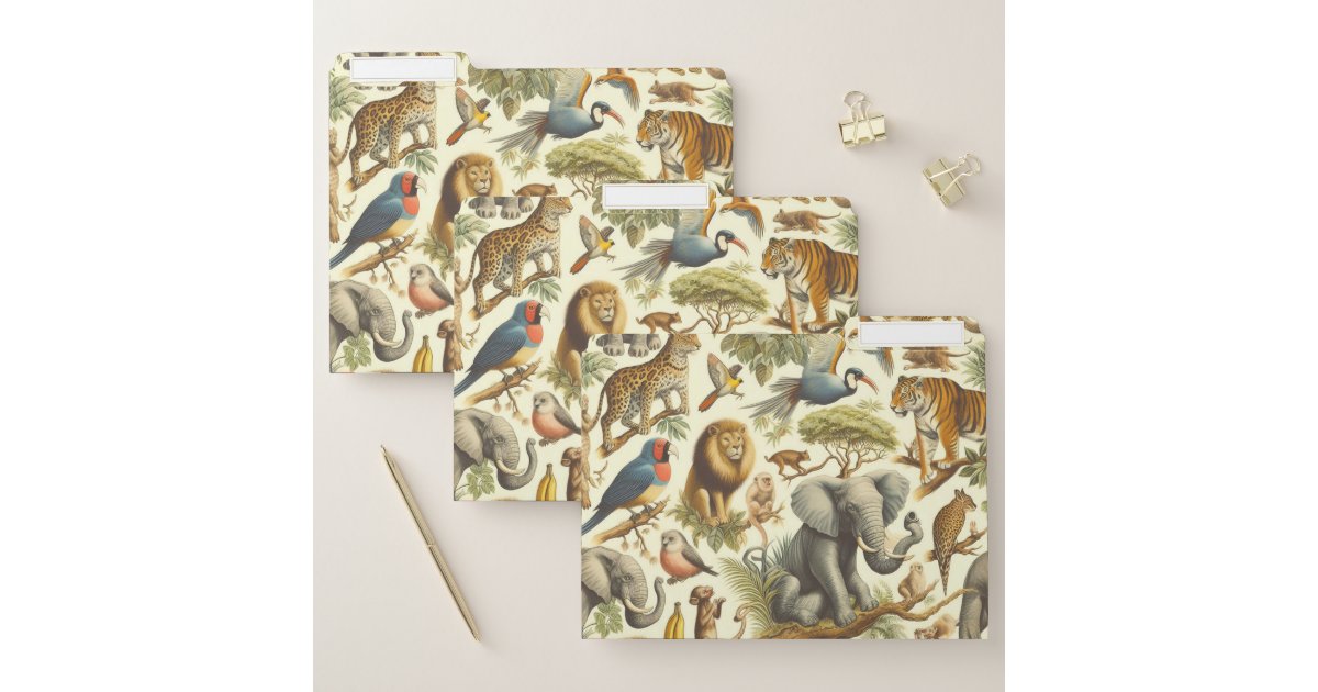 Vintage Jungle Animals Watercolor File Folder | Zazzle