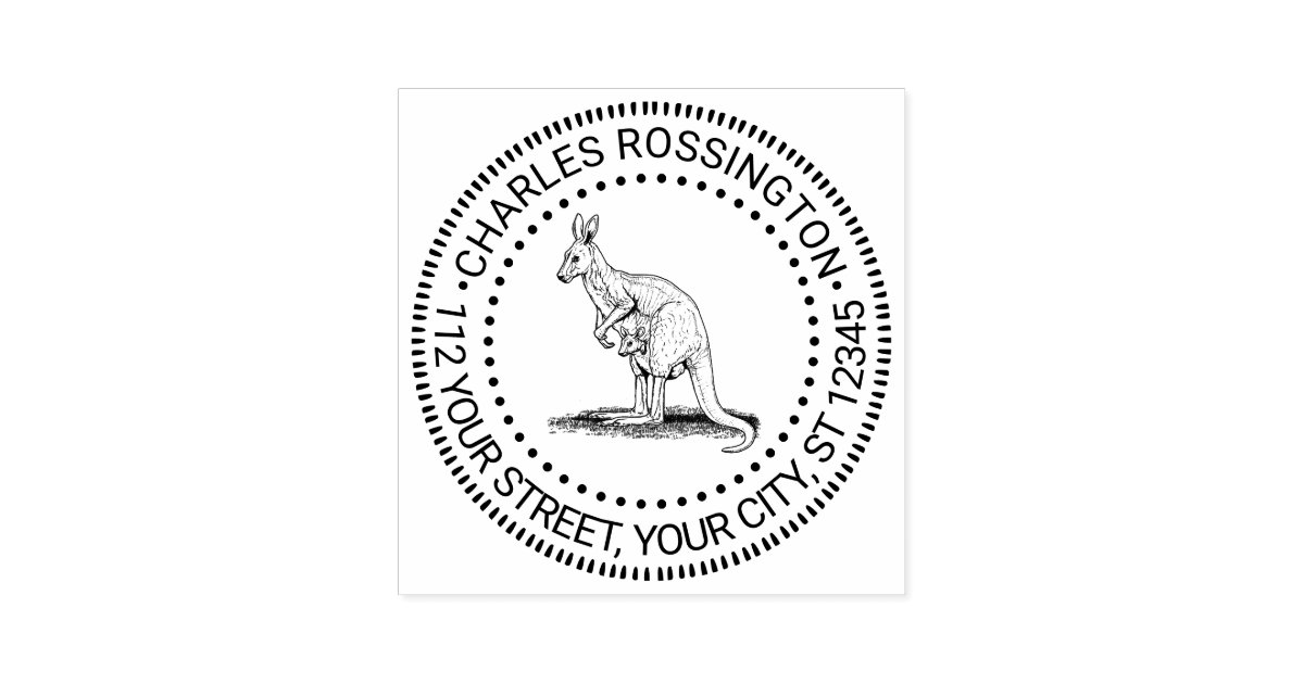 Vintage Kangaroo & Joey Drawing Name Address Self-inking Stamp | Zazzle