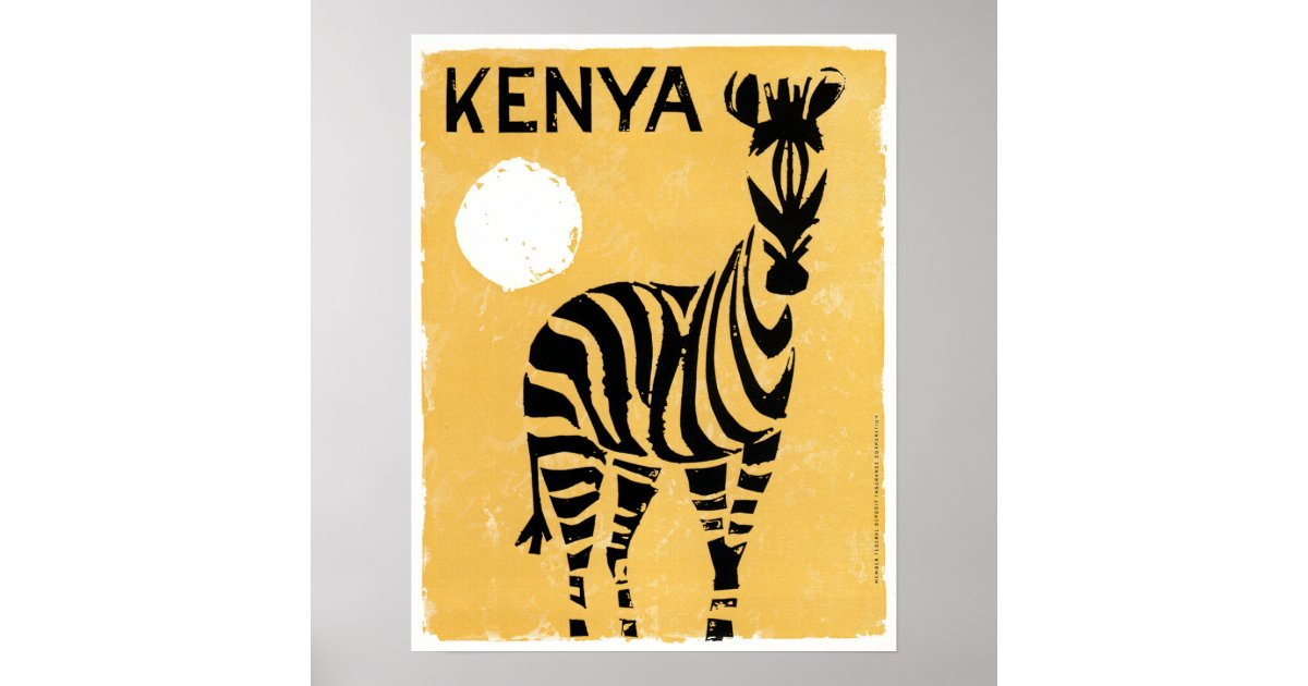 Vintage Kenya Africa Zebra Poster | Zazzle