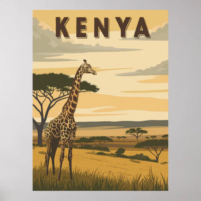 Vintage Kenya Travel - African Giraffe Poster | Zazzle
