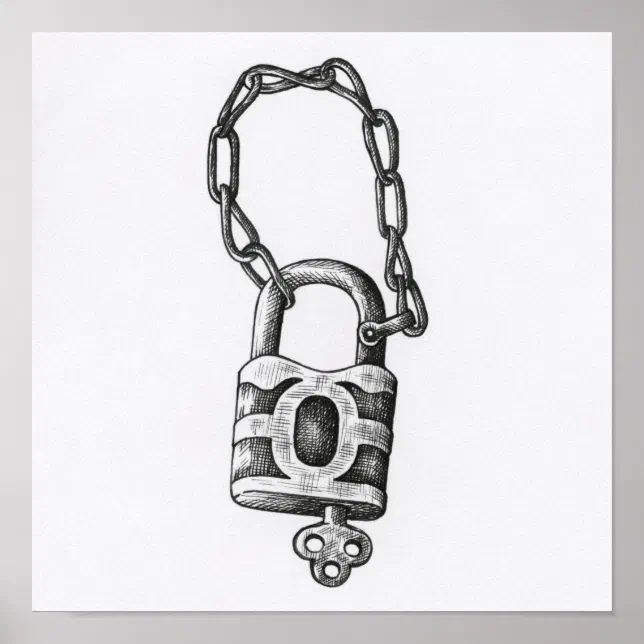Vintage Key And Lock Illustration Poster | Zazzle