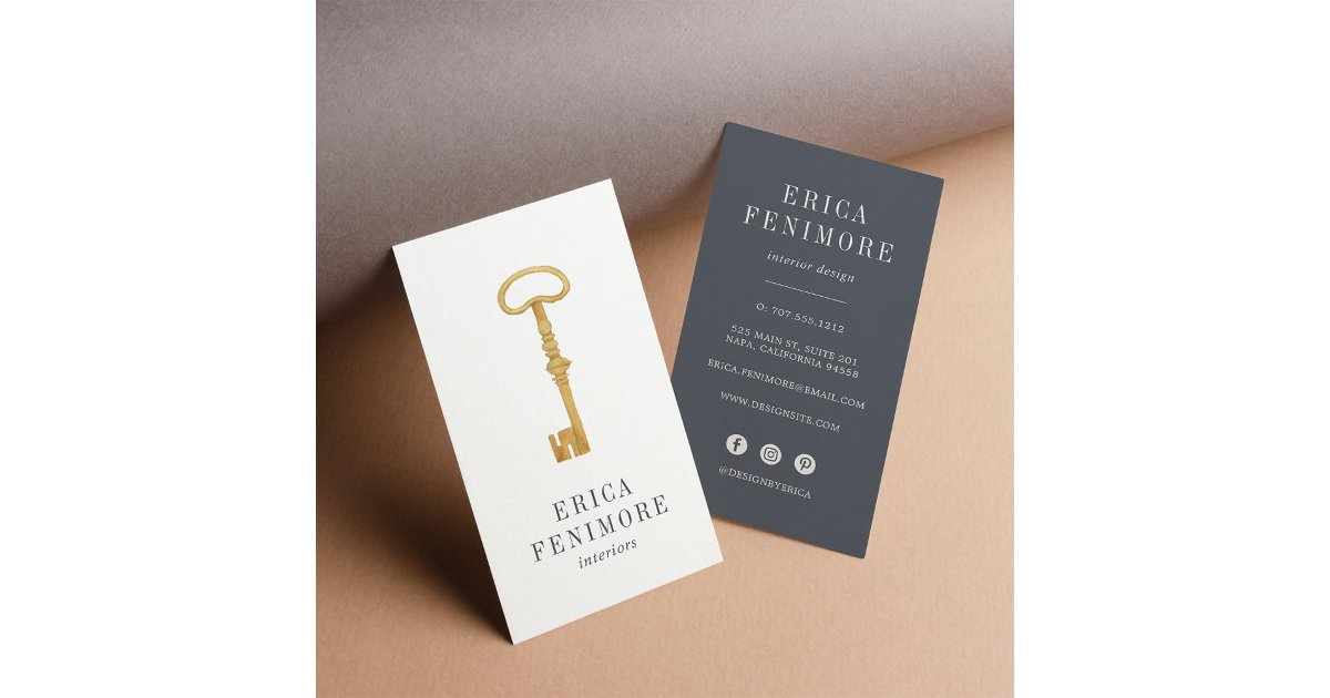 Vintage Key | Interior Designer Vertical Business Card | Zazzle