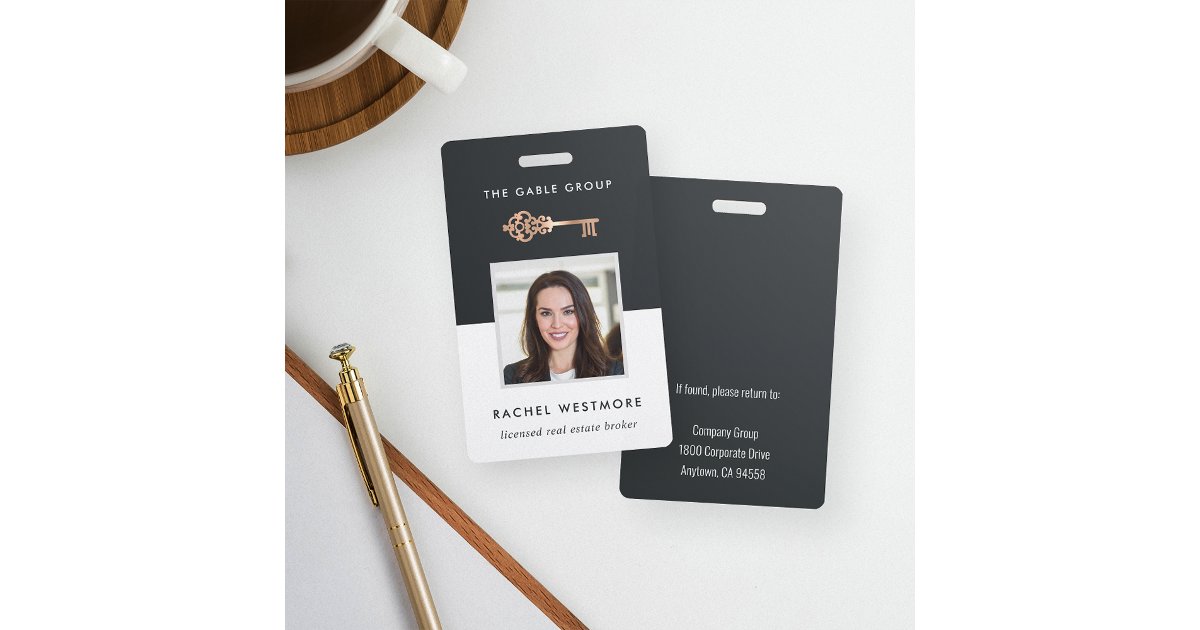 Vintage Key | Real Estate Employee Photo ID Badge | Zazzle