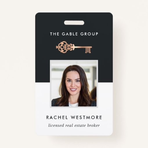 Vintage Key | Real Estate Employee Photo ID Badge | Zazzle