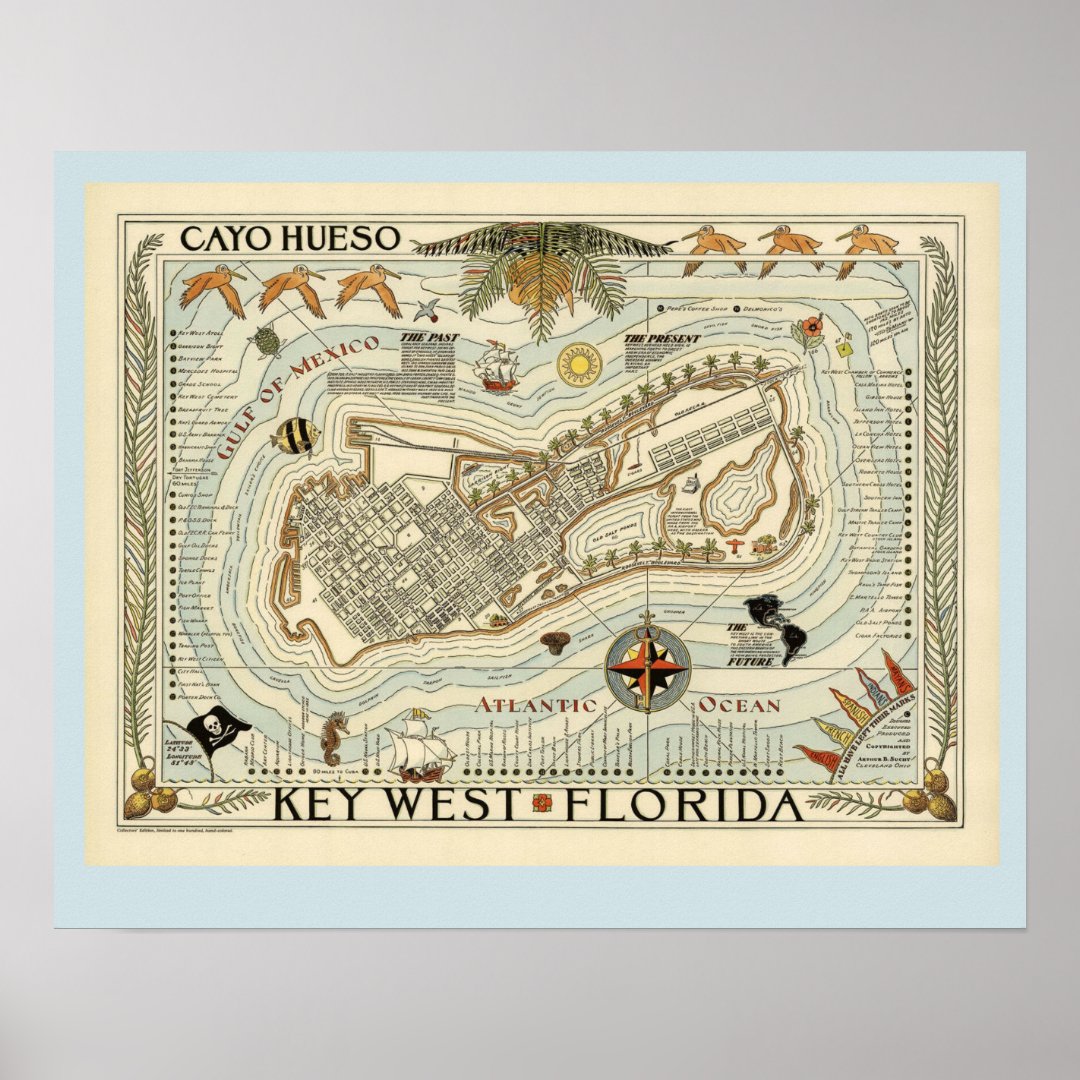 Vintage Key West Map Poster | Zazzle