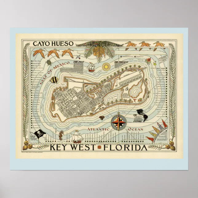 Vintage Key West Map Poster | Zazzle