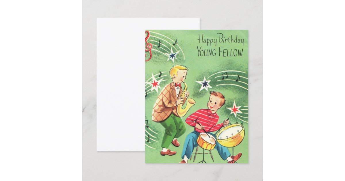 Vintage Kids Playing Instruments Birthday Card | Zazzle