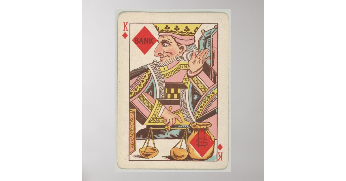Vintage King of Diamonds Playing Card Illustration Poster | Zazzle