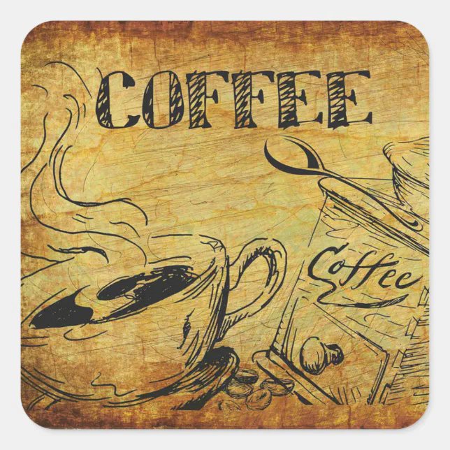 Vintage Kitchen Hot Coffee Cup Menu Sign Stickers | Zazzle