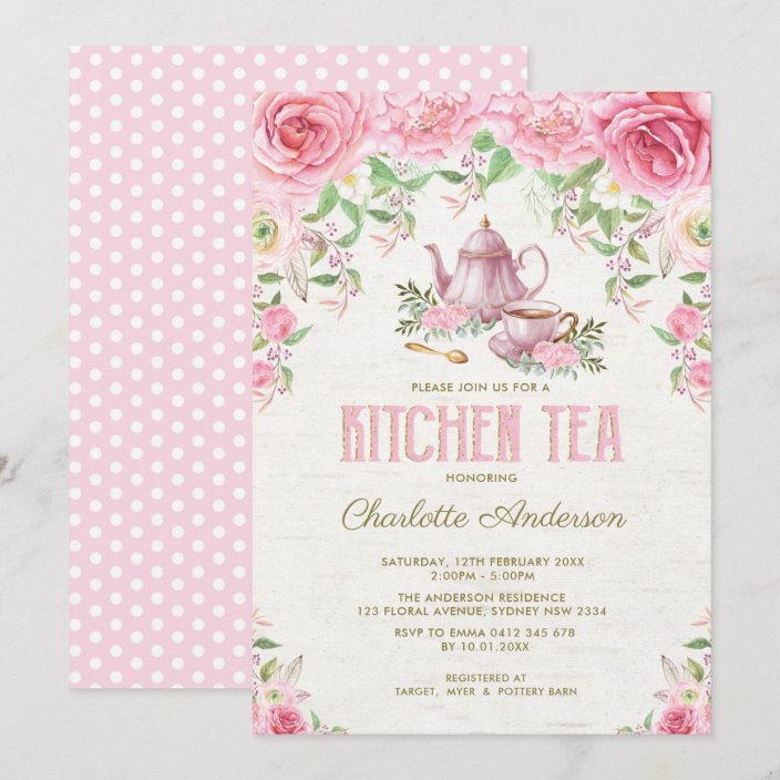 Vintage Kitchen Tea Pink Floral Roses Shower Invitation | Zazzle.com