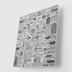 Vintage Kitchen Utensils Square Wall Clock | Zazzle