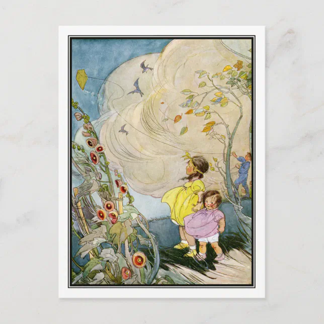 Vintage Kite Flying by Ruth M. Hallock Postcard | Zazzle