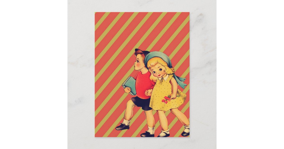 vintage kitsch back to school retro kids postcard | Zazzle