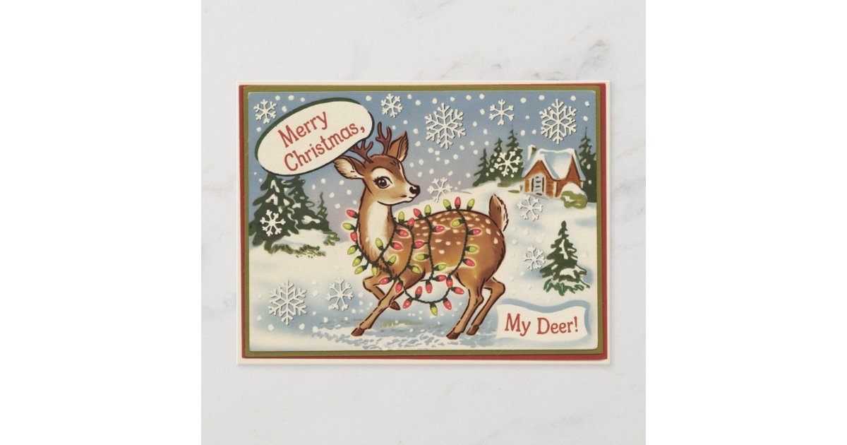 Vintage Kitsch Deer Christmas Postcard | Zazzle
