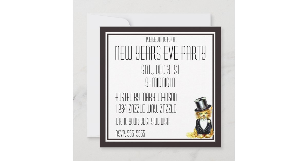 Vintage Kitty cat in a Top Hat Invitation | Zazzle