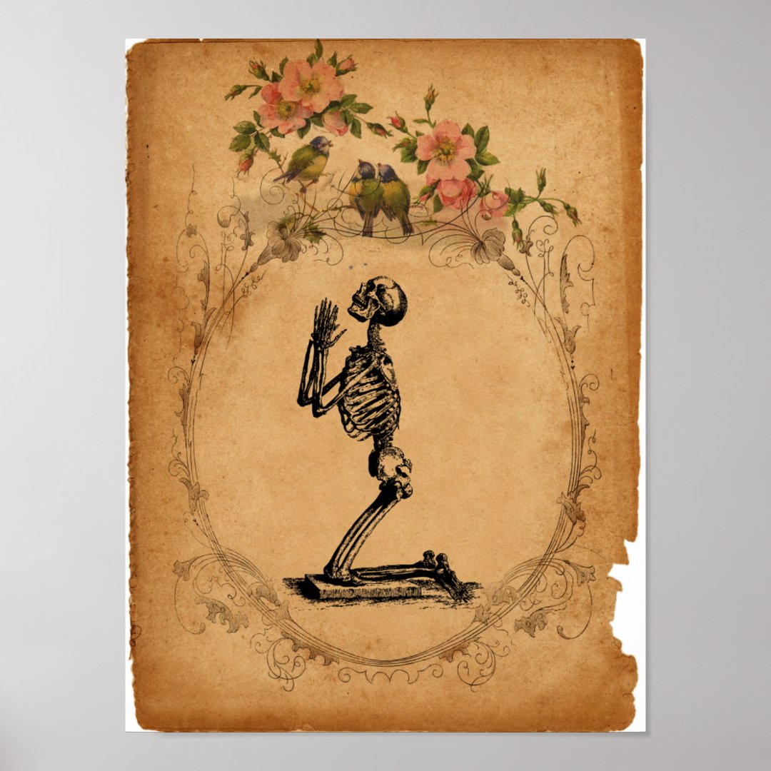 Vintage Kneeling Skeleton Poster | Zazzle