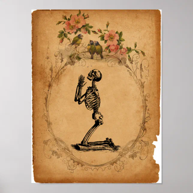 Vintage Kneeling Skeleton Poster | Zazzle