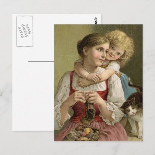 Vintage Knitting Mother Postcard | Zazzle