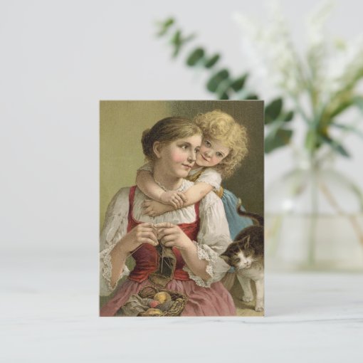 Vintage Knitting Mother Postcard | Zazzle