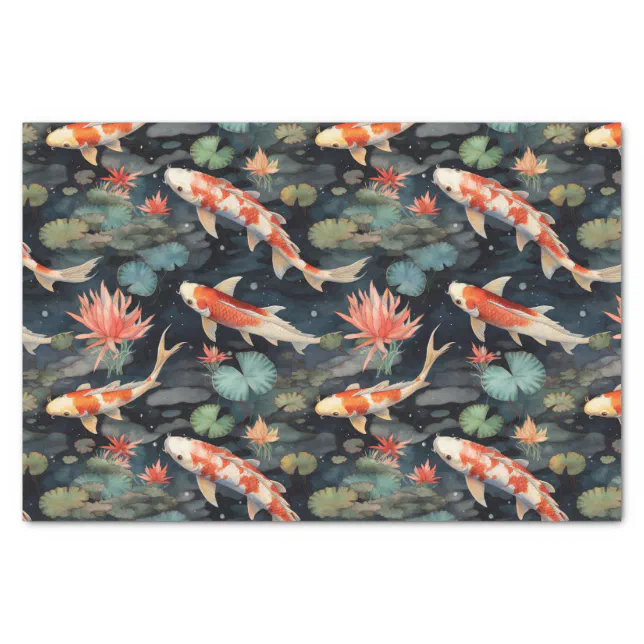 Vintage Koi Fish Floral Pond Decoupage Tissue Paper | Zazzle