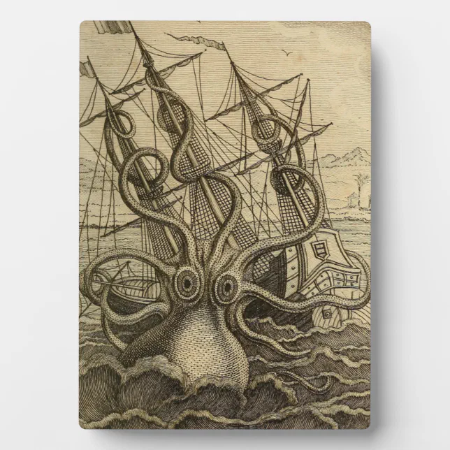 Vintage Kraken Giant Squid Sea Monster Ship Poster Plaque | Zazzle