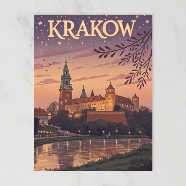 Vintage Kraków Wawel Castle Twilight Postcard | Zazzle