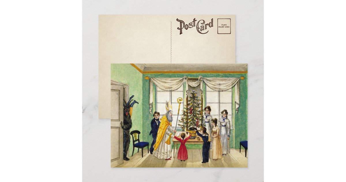 Vintage Krampus Christmas Scene Postcard | Zazzle
