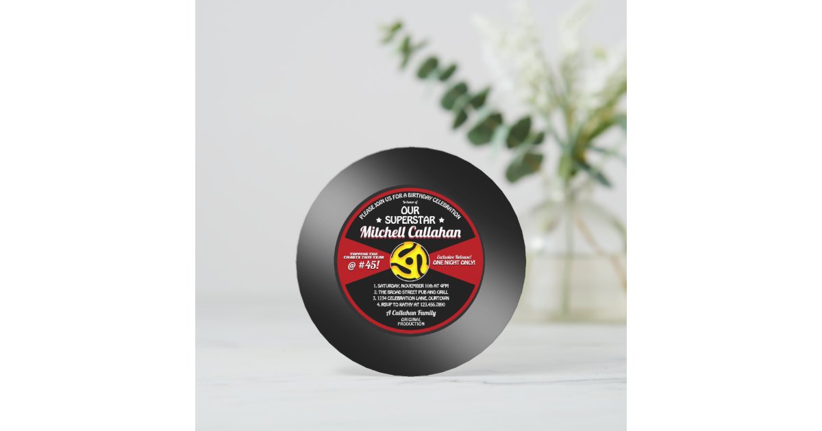 Vintage Label Vinyl 45 Record Birthday Party Invitation | Zazzle