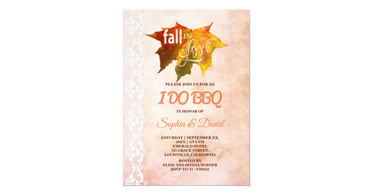 Vintage Lace Autumn Fall in Love Wedding I DO BBQ Invitation | Zazzle.com