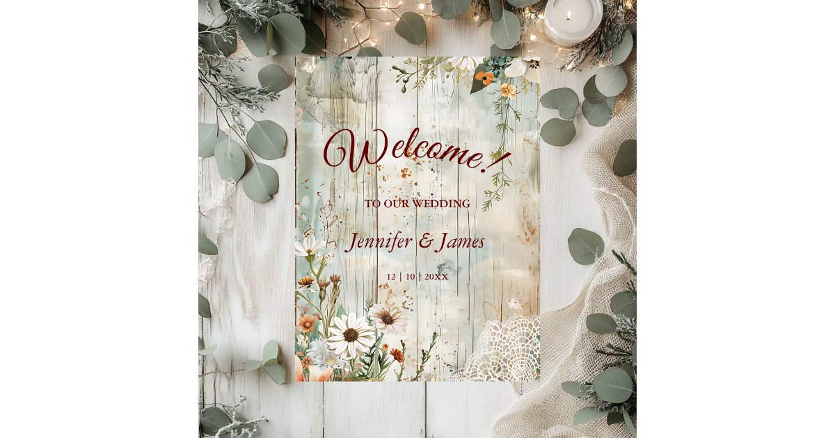 Vintage Lace & Daisies Rustic Wedding Welcome Sign | Zazzle