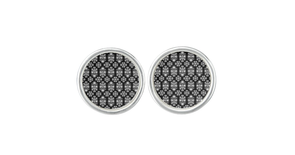 Vintage Lace Damask Elegant Black and White Cufflinks | Zazzle
