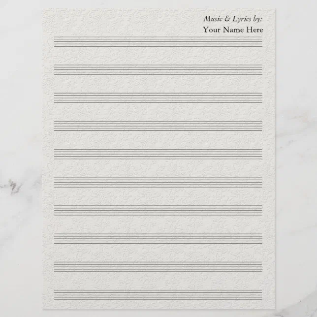 Vintage Lace Emboss Blank Sheet Music 10 Stave | Zazzle