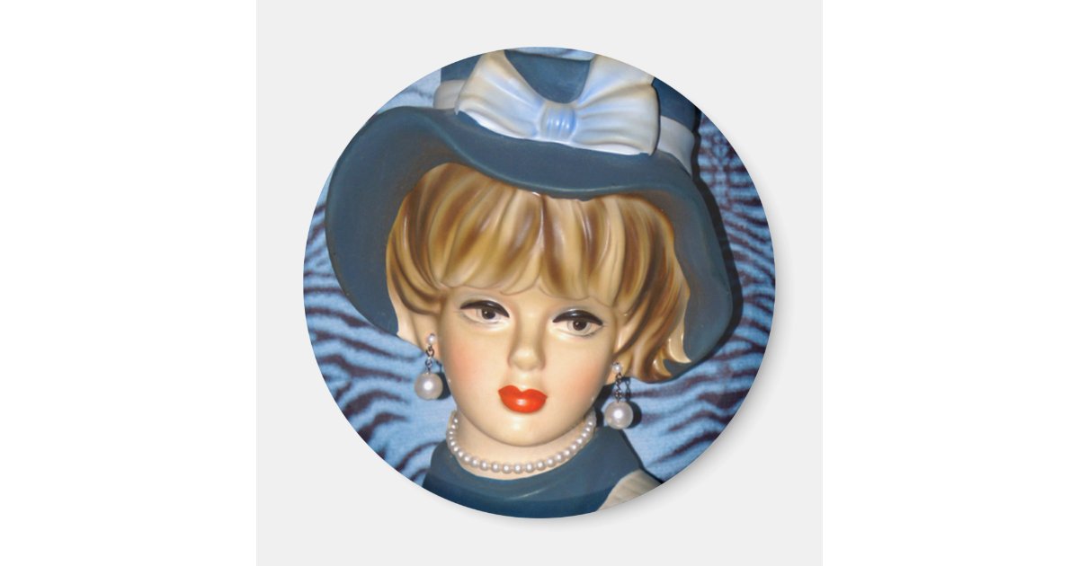 Vintage Lady Head Vase Blue Bucket Hat 1960s Magnet | Zazzle