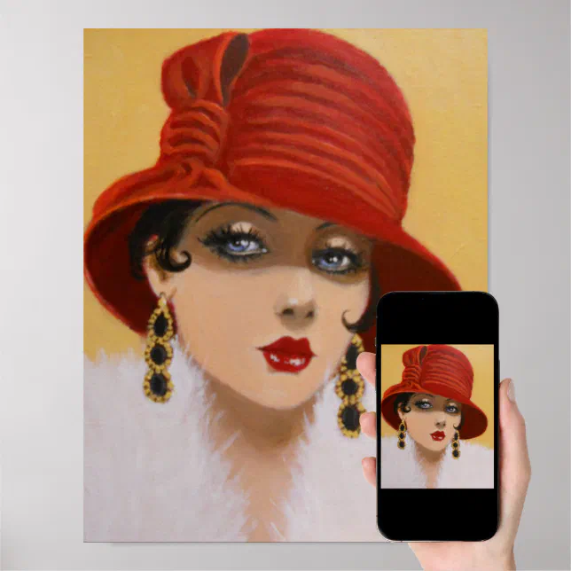 VINTAGE LADY IN A RED HAT, POSTER | Zazzle