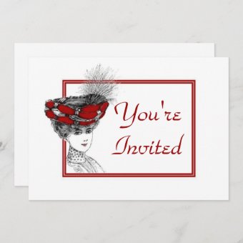 Vintage Lady In Red Hat Invitation | Zazzle