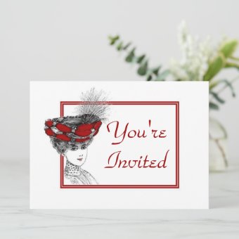 Vintage Lady In Red Hat Invitation | Zazzle