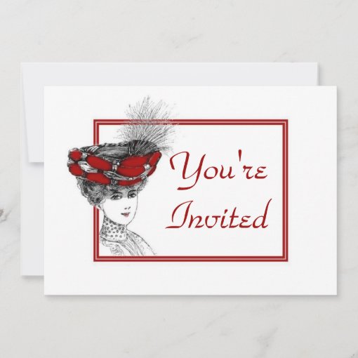 Vintage Lady In Red Hat Invitation | Zazzle